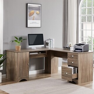 L-shaped Office Desk Computer Desk with Storage and Shelf By Aoolive ...