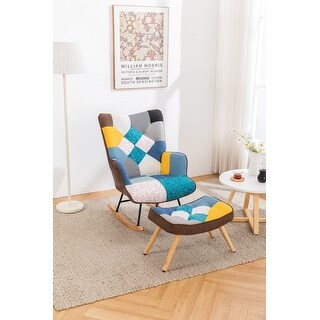 Geometric Splicing Lounge Chair with Ottoman, Single Arm Chair ...