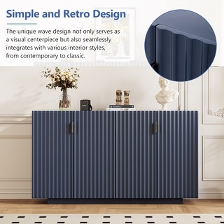 Antique Navy Buffet Sideboard Wavy Doors Entryway Cabinet Console Table ...