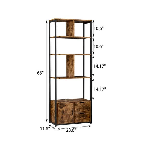 4-Tier Wooden Shelf with Drawers and Cabinet - Rustic Elegance Display ...