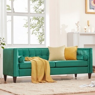 Mid-Century Modern Velvet Sofa with Bolster Pillows and Easy Assembly ...