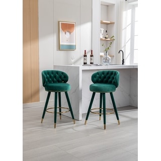 Velvet Counter Height Bar Stools, Upholstered Bar Chairs with Nailhead ...
