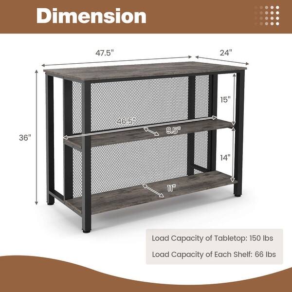 3-Tier Home Bar Unit Bar Table w/ Storage Shelves Adjustable Foot Pads ...
