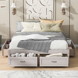 Queen Bed Save Space 6 Drawers Storage Beds Antique White Open Frame ...