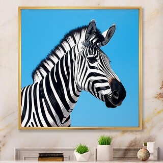 Designart "Minimalist Zebra On Blue" Animals Zebra Framed Wall Decor ...