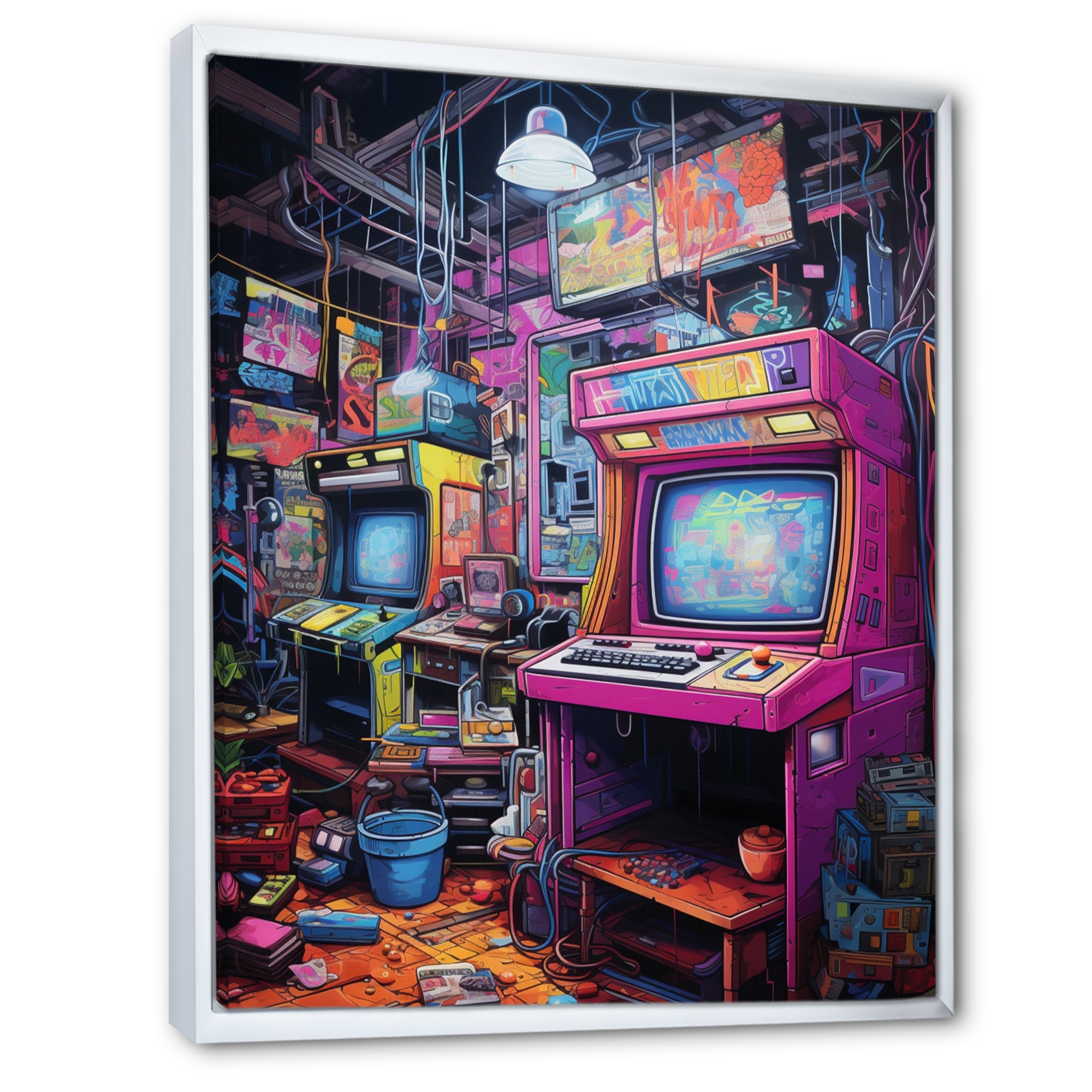 Designart Purple Blue Video Game Retro Reload Video Games Framed Wall Art Prints Bed Bath Beyond 38902152