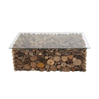 Wood Handmade Stacked Collage Coffee Table with Clear Glass Top - Brown ...