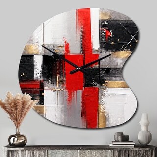 Designart - Red and Gold Cubic Abstract I - Cubism Wall Clock in Drop ...
