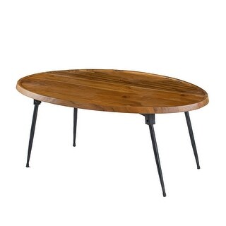 Aji 39 Inch Coffee Table, Oval Brown Wood Grain Acacia Wood Top, Metal ...