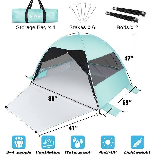 Large Easy Setup Beach Tent,Anti-UV Beach Shade Beach Canopy with ...