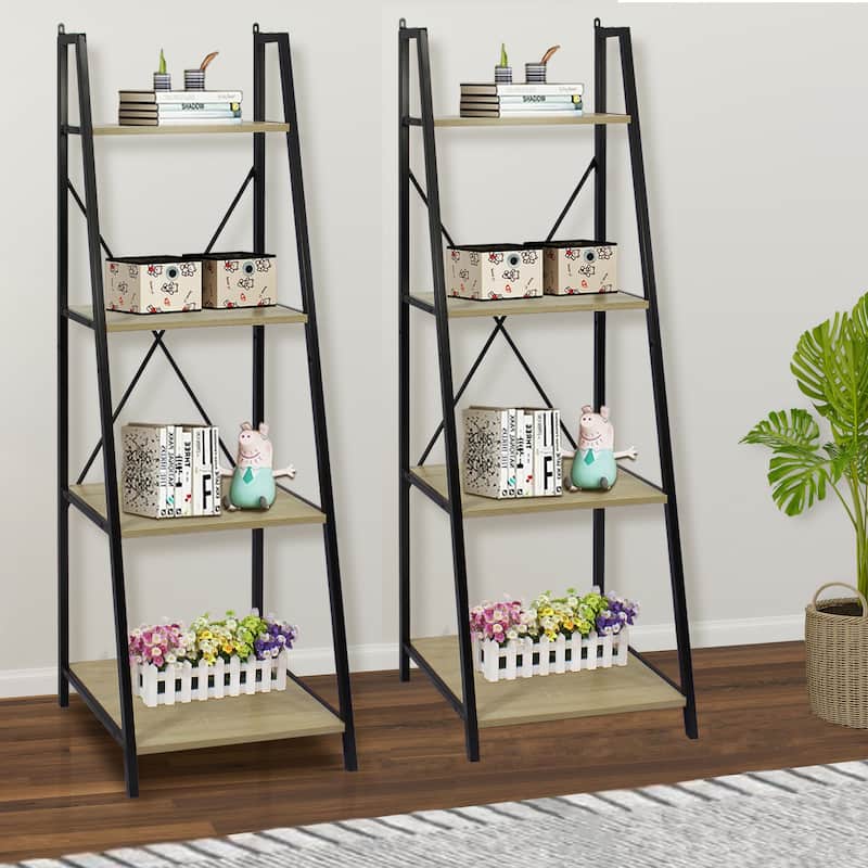 Carbon Loft Cavendish Industrial Ladder Shelf 4-tier Wood Shelves with ...