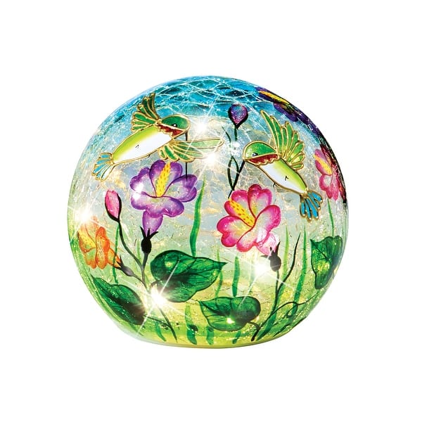Floral Hummingbird Lighted Crackle Glass Tabletop Ball - Bed Bath ...