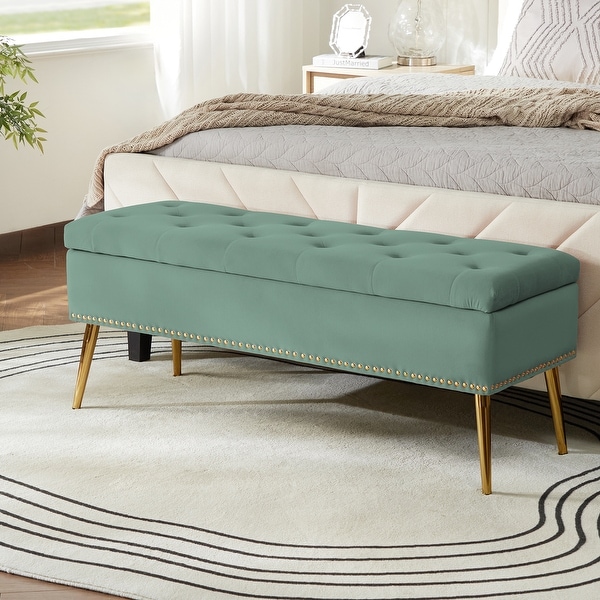 Neptunus Modern 45.5 W Velvet Bedroom Storage Bench for End of Bed with Nailhead Trim by HULALA HOME On Sale Bed Bath Beyond 36040717