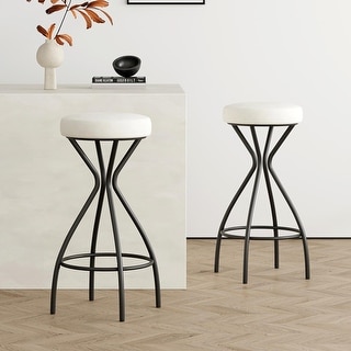 Modern Backless Bar Stools Set of 2, Round Upholstered Counter Stools ...