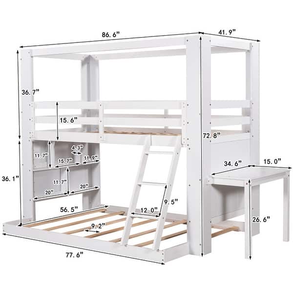 Twin Over Full Bunk Bed Reinforced Structure Bunk Beds Solid Wood Bed ...