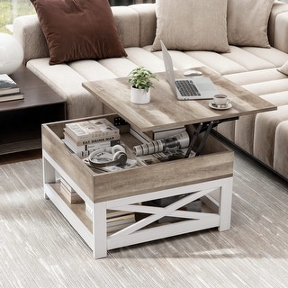 Moasis Farmhouse Square Lift Top Coffee Table with Storage Shelf for ...