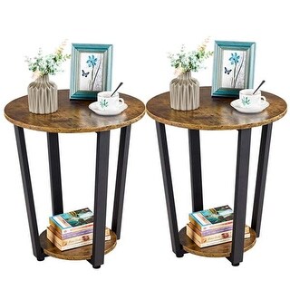 2 Pieces Round Wooden Side Tables - Bed Bath & Beyond - 38336189