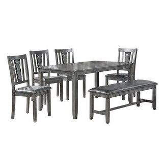 6-Piece, Rectangular Birch Veneer Top, Faux Leather Seats with Nail ...