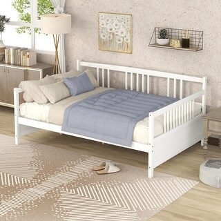 White Full Classic Solid Wood Daybed, Sturdy Frame, Space-Saving ...