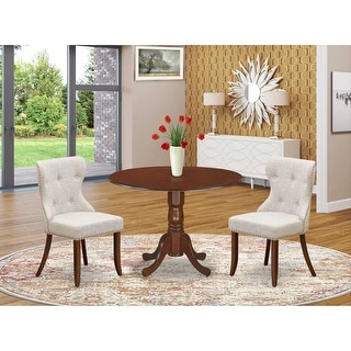 3-Piece Mahogany Finish Solid Wood Top - Round Dining Room Set Seats-4 ...
