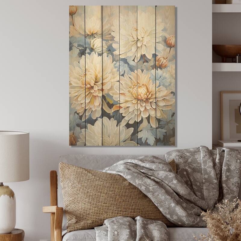 Designart "Minimalism Blooming Mums Painting In Blue And Gold I" Mums ...
