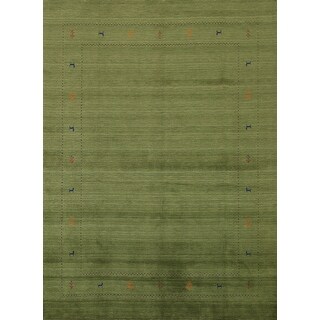 Tribal Green Gabbeh Indian Area Rug Hand-knotted Wool Carpet - 7'10"x 9 ...