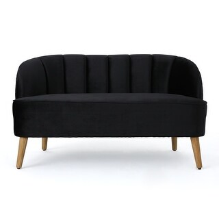 Black Loveseat Sofa Velvet Sofa Couch Shell-shaped Backrest Accent Sofa ...