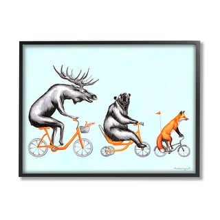 Stupell Wildlife Animals Riding Bikes Moose Bear Fox Framed Wall Art ...