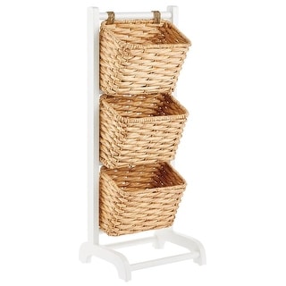 mDesign Water Hyacinth 3-Tiered Storage Baskets Floor Stand - 14.2 X 11 ...