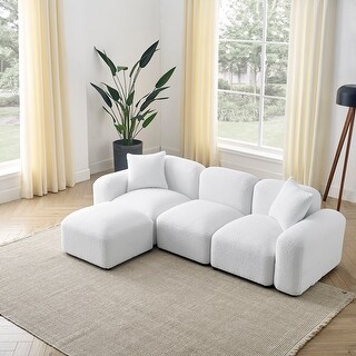 White L-Shape Modular Sectional Sofa - DIY Combo with 3 Seats, Ottoman ...