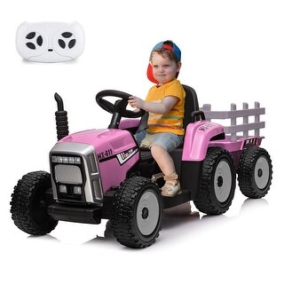 12V Kids Ride On Tractor with Trailer & Remote Control,Speed Up to 5mph ...
