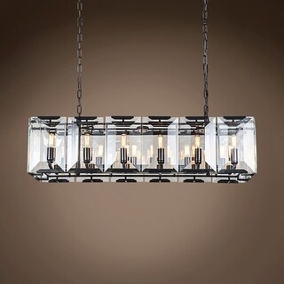 Rectangular 12 Light 40" Grey Iron Glass Chandelier & Led Bulbs - 12.00 ...
