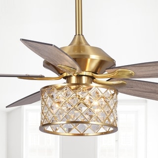 52" Modern Wood 5-Blade Gold Crystal Ceiling Fan Fandelier with Remote ...