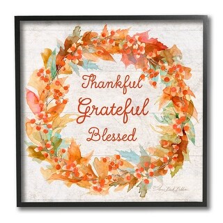 Stupell Autumn Foliage Wreath Thankful Grateful Blessed Text Framed ...