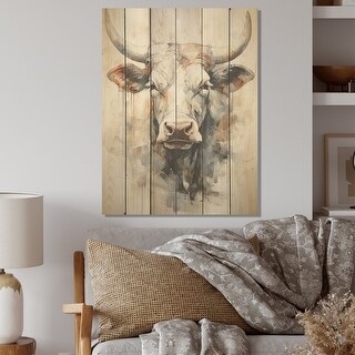 DESIGN ART "Handsome Beige Cattle Portrait I" Cattle Wood Wall Decor ...