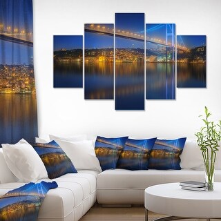 Designart "View of Bosphorus bridge at night Istanbul" Cityscapes ...
