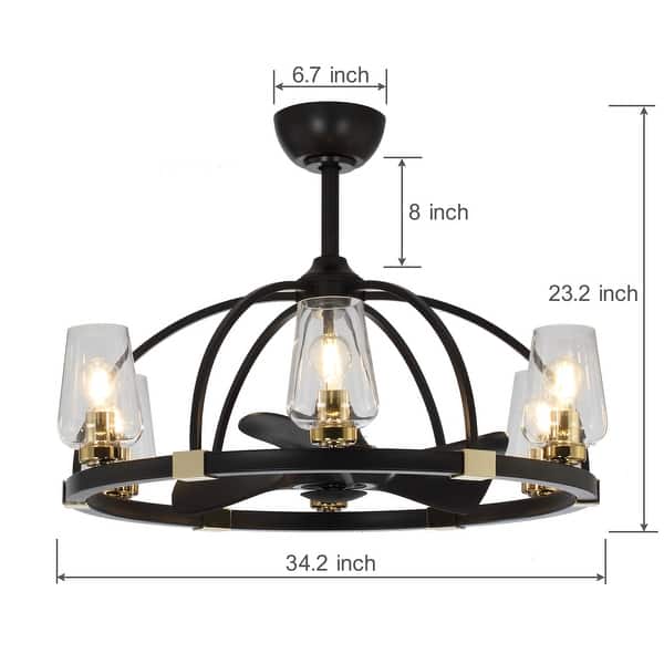 5-speed Ceiling Fan Semicircle Frame Ceiling with Light for Sloped ...