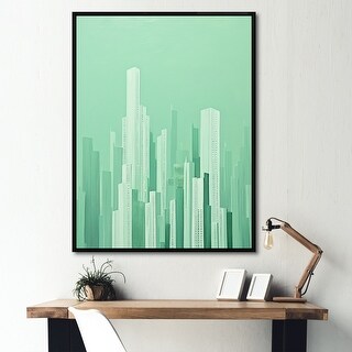 Designart "Mint Monoliths Skyscraper Building" Skyscrapers Framed Wall ...