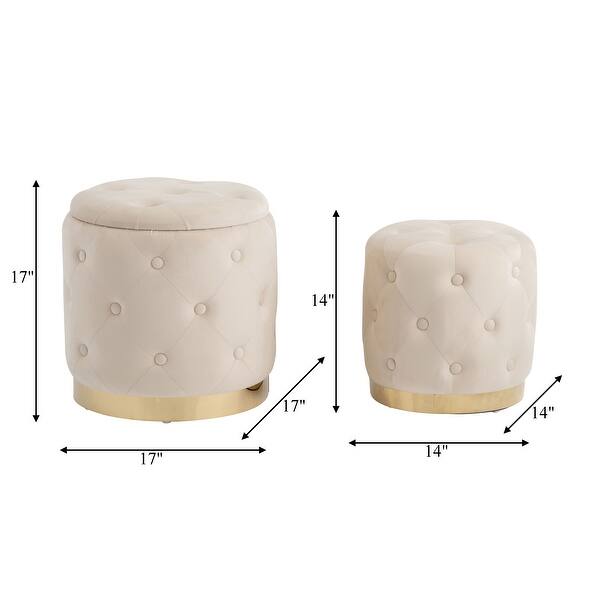 Sagebrook Home Set of Two Tufted Velvet Storage Ottoman Footrests with ...