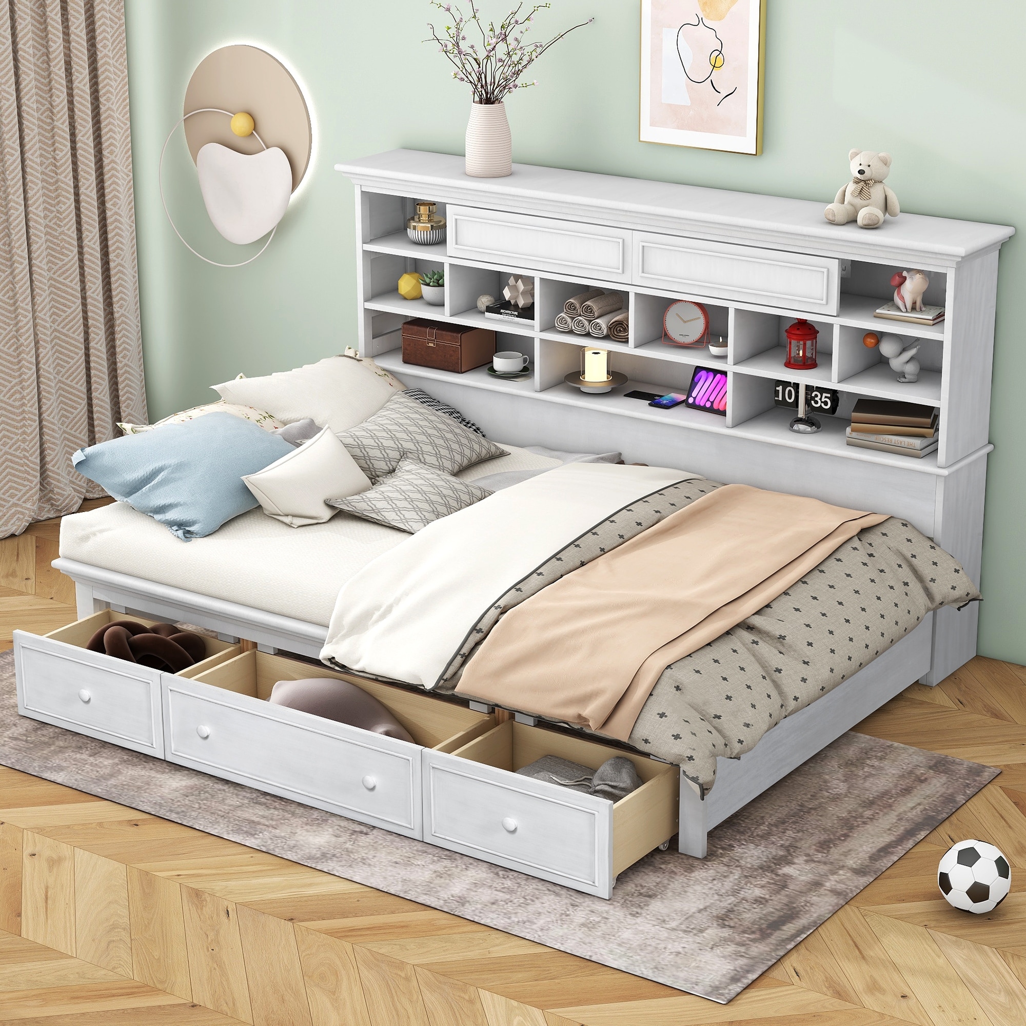 Twin Size Wooden Canopy Daybed with 3 in 1 Storage Drawers - Bed Bath ...
