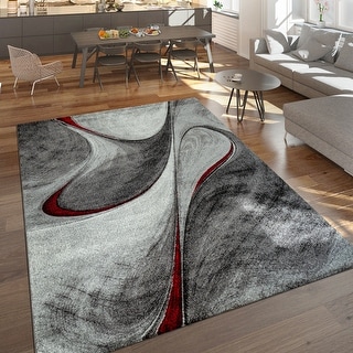 Grey Red Area Rug for Living Room Modern with Artistic Abstract waves ...