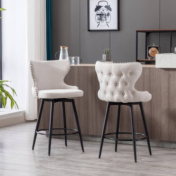 Modern Leathaire Fabric Swivel Bar Stools with Nailhead Trim and ...
