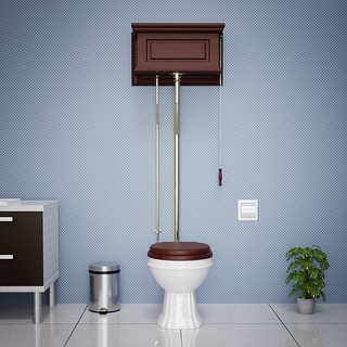 Cherry Wooden High Tank Toilet Raised Tank, Brass PVD L Pipe and Round ...