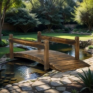 7.5' Wooden Garden Bridge with Planters,Stained Finish Arc Footbridge ...
