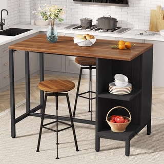 Kitchen Island with 5 Open Shelves, Industrial Dining Island Table with ...