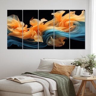 Designart "Bright Orange And Turquoise Liquid Ink Art" Abstract Shapes ...
