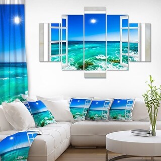 Designart "Open Window to Wavy Ocean" Extra Large Seashore Canvas Art ...