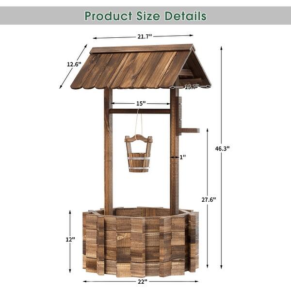 Rustic Wooden Wishing Well Planter with Hanging Bucket for Flower and ...