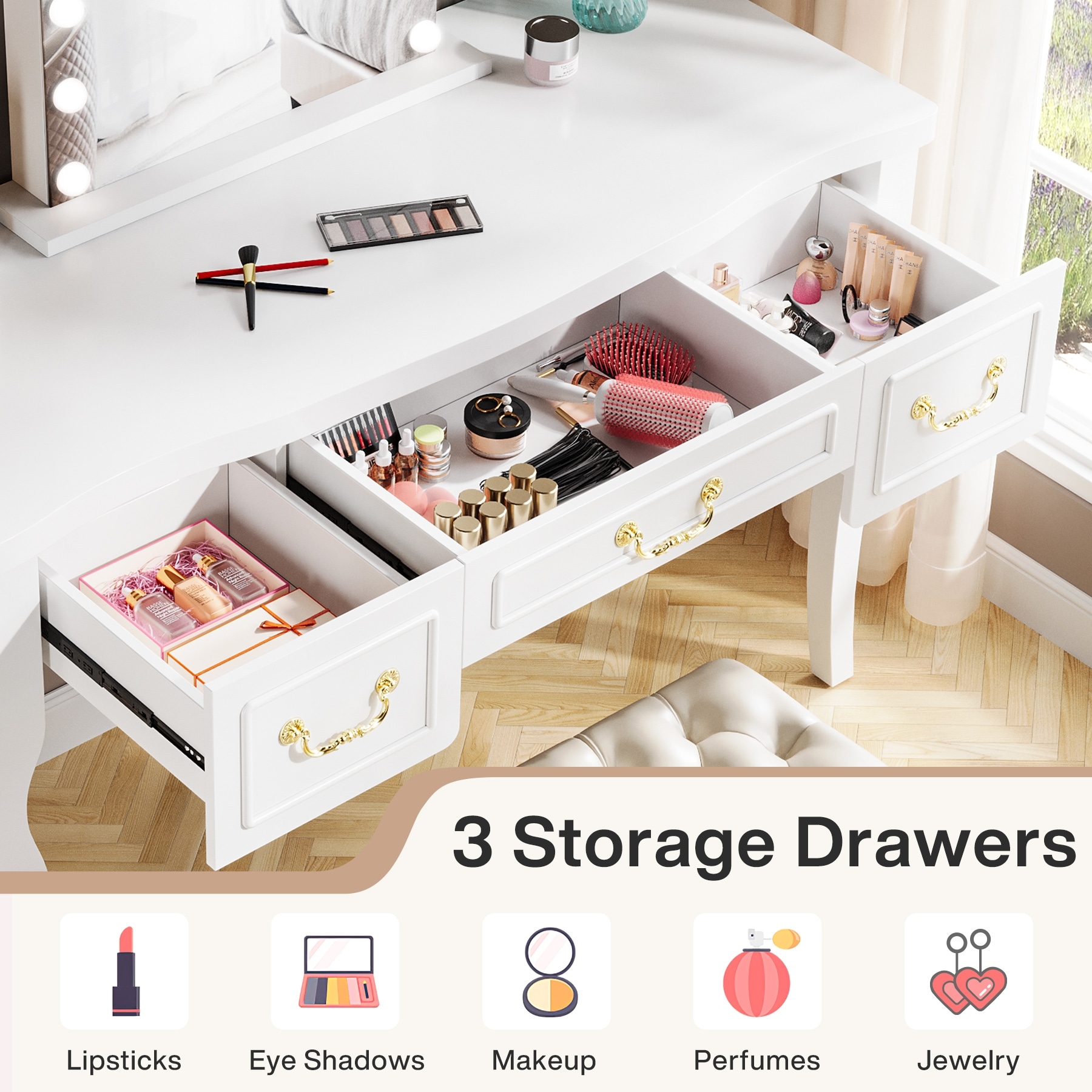 white antique dressing table