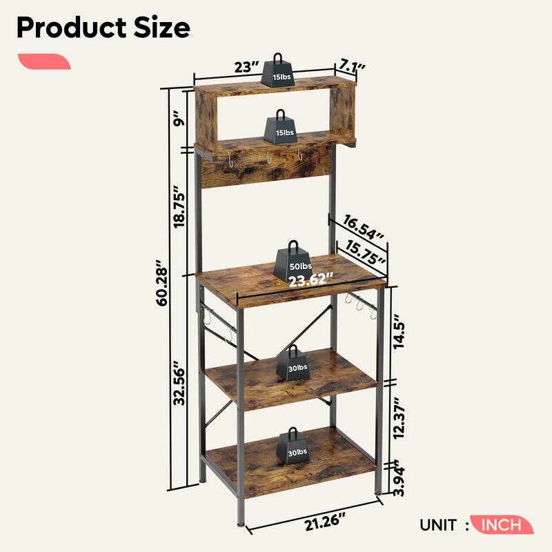 60 Inch Kitchen Baker's Rack with Hutch 8 Side Hooks - Overstock - 36406266